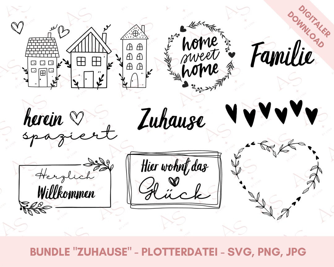 Plotterdatei Set Zuhause Kranz Häuser SVG Schneidevorlage zum Runterladen Plottervorlage Deutsch ...
