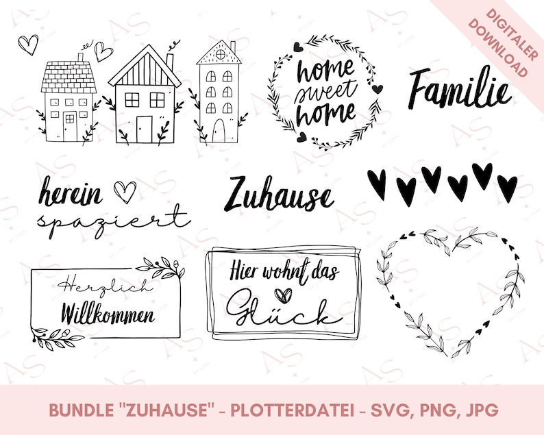 Plotterdatei Set Zuhause Kranz Häuser SVG Schneidevorlage zum Runterladen Plottervorlage Deutsch ...