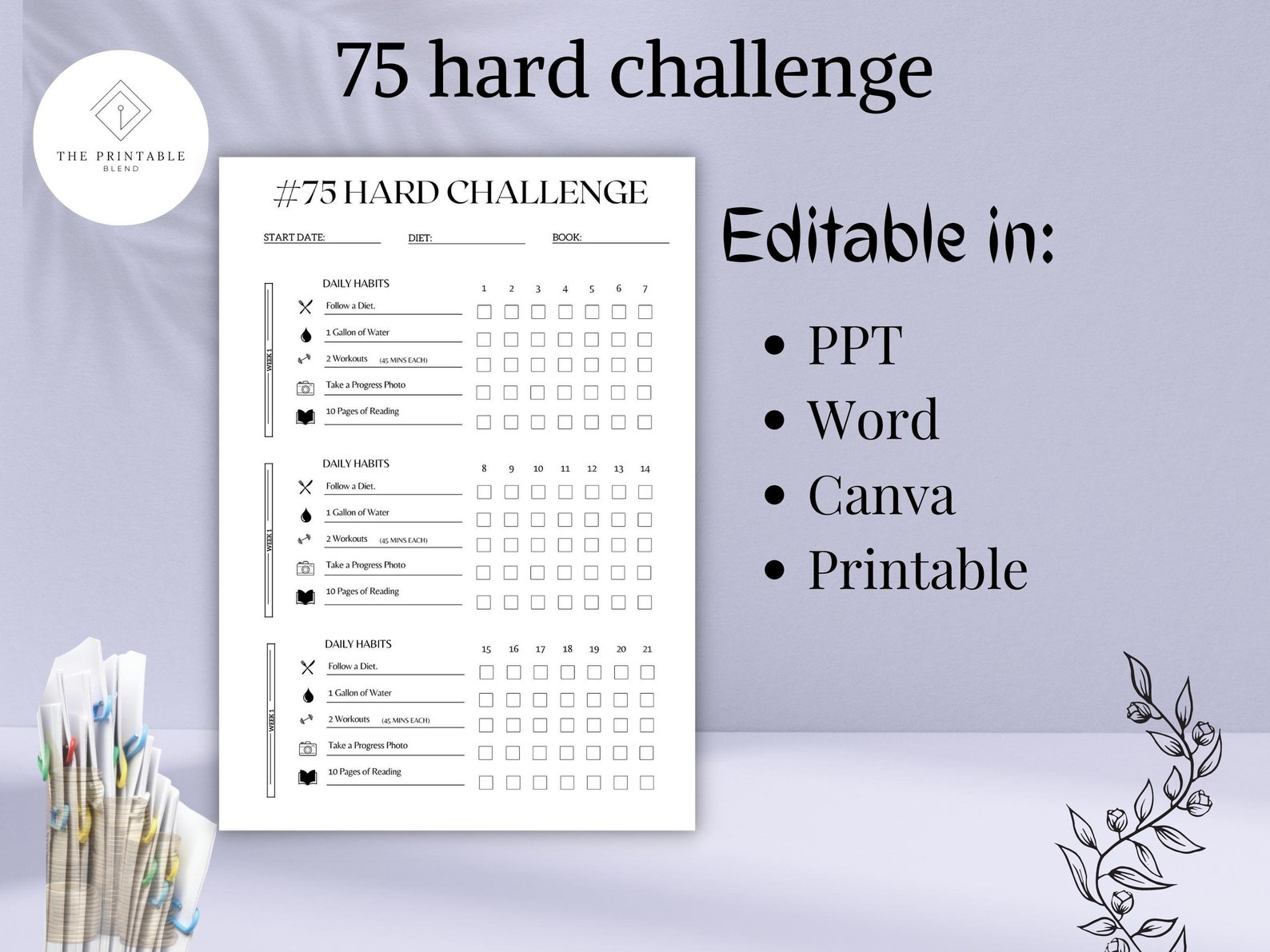 75 hard canva 75 hard challenge printable A4 75 hard - Etsy México
