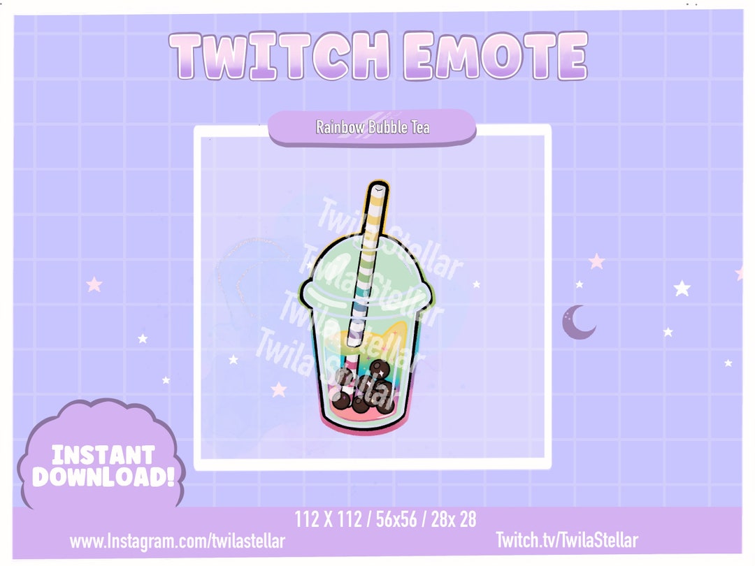 Rainbow Boba Emote| Pastel Bubble Tea Emote for Twitch| Kawaii Cute ...
