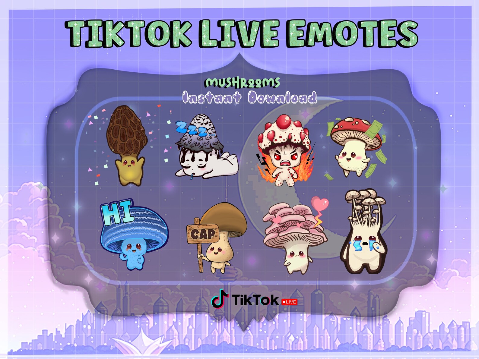 Mushroom Tiktok Subscriber Emotes | Hi | Cap | Inky Cap| Money | Pink ...