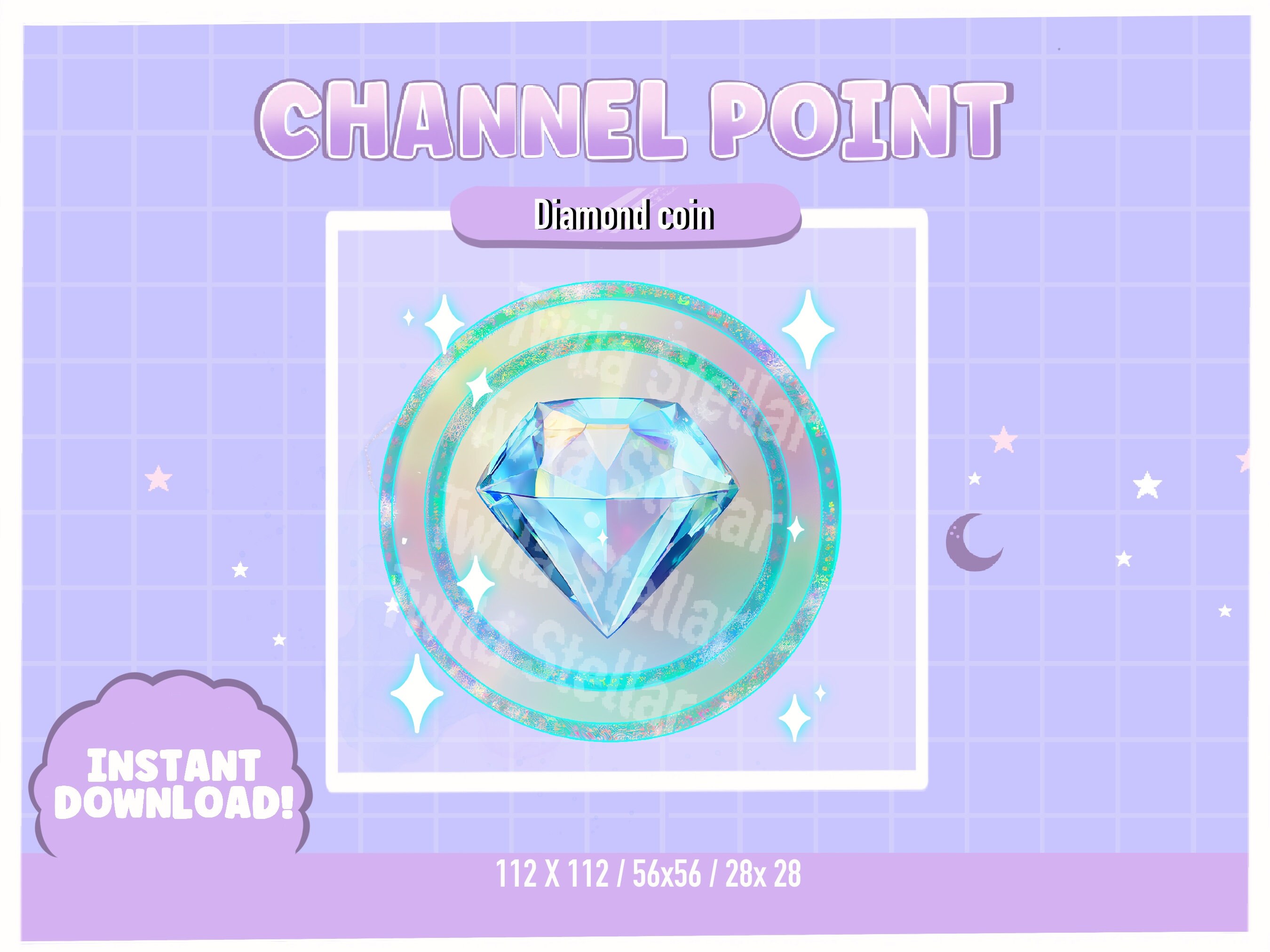 Iridescent Rainbow Diamond Coin Kawaii Opalescent Streamer Graphic ...