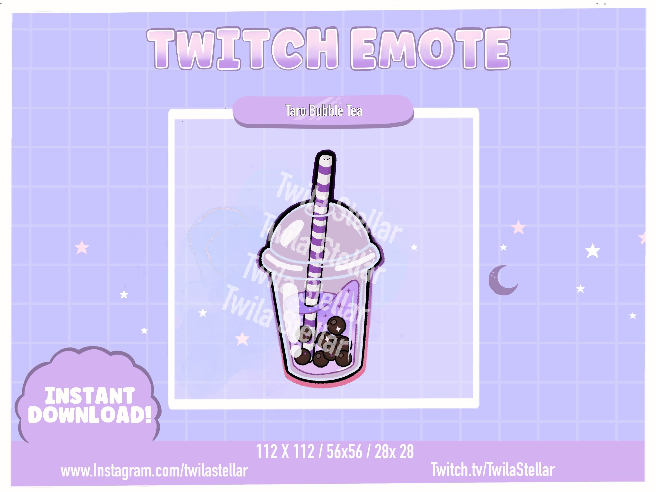 Purple Boba Emote| Taro Bubble Tea Emote for Twitch| Kawaii Cute Girly ...