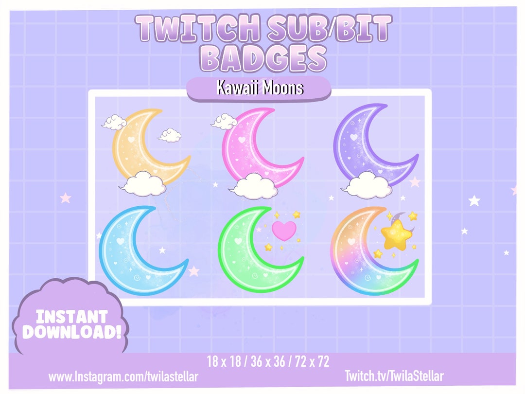 Kawaii Moon Sub Badges | Bit Badges | Twitch Badges | Cute Sub Badges ...