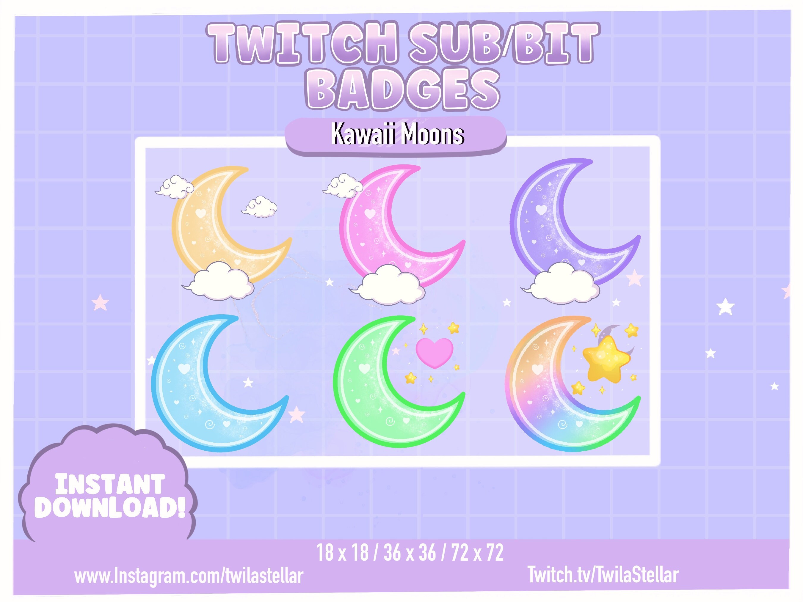 Kawaii Moon Sub Badges Bit Badges Twitch Badges Cute Sub Badges Star ...