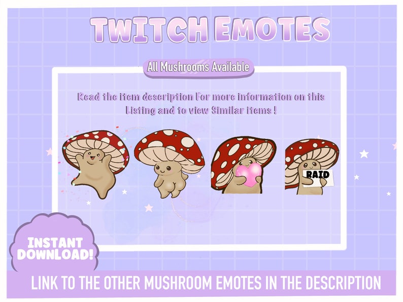 Cheer Mushroom Emote Twitch Emotes Pre Made Emotes Witchy Kawaii Pastel ...