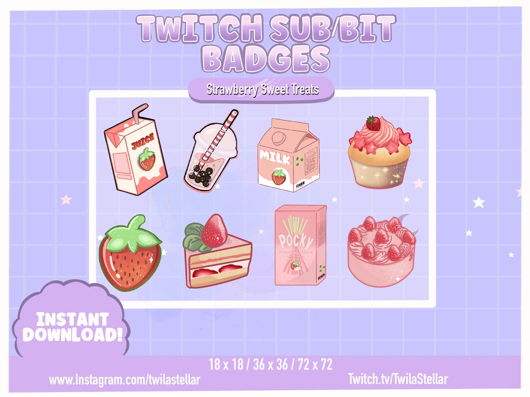 Cute Strawberry Desserts Badges| Milk Cupcake, Juice, Boba | Valentines ...