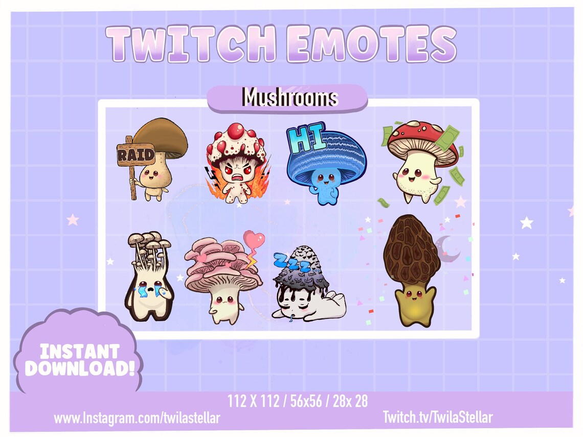 Cute Mushroom Emote Pack | Twitch Emotes |8 Emotes Ready to Use ...