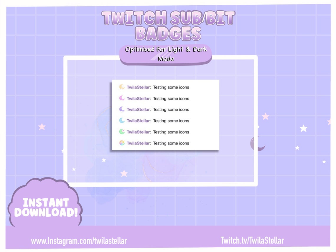 Kawaii Moon Sub Badges Bit Badges Twitch Badges Cute Sub Badges Star ...