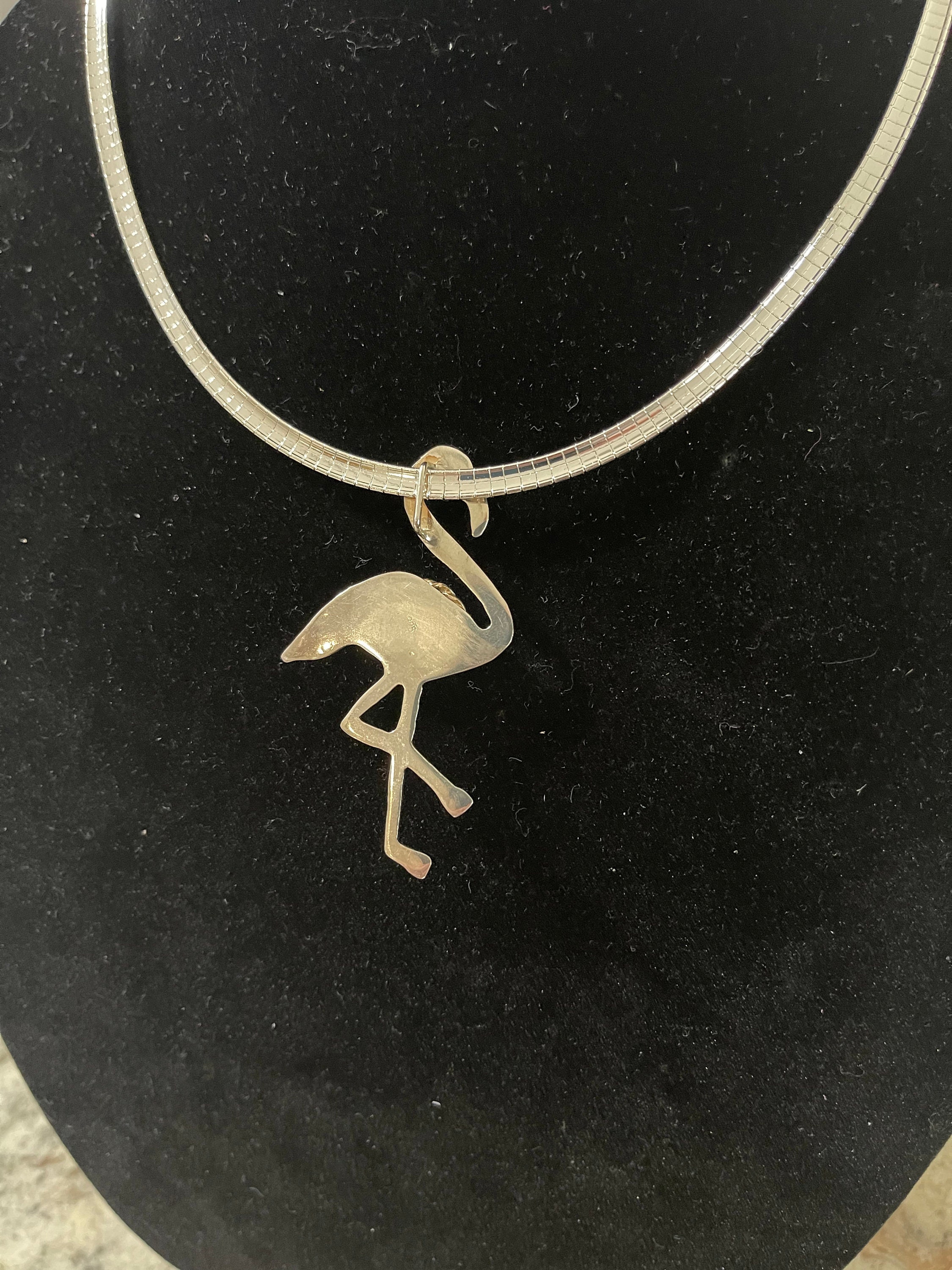 Sterling Silver Flamingo Pendant - Etsy