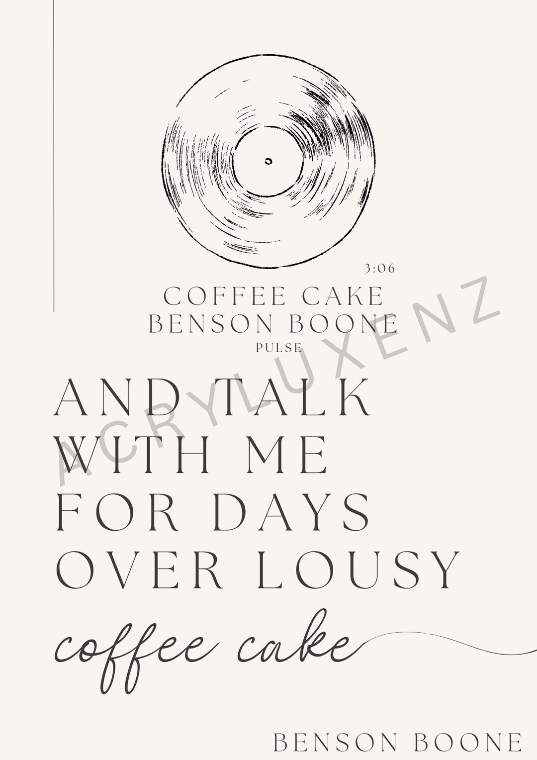Benson Boone - Coffee Cake Poster Bundle Lyric Art Record, Fireworks ...