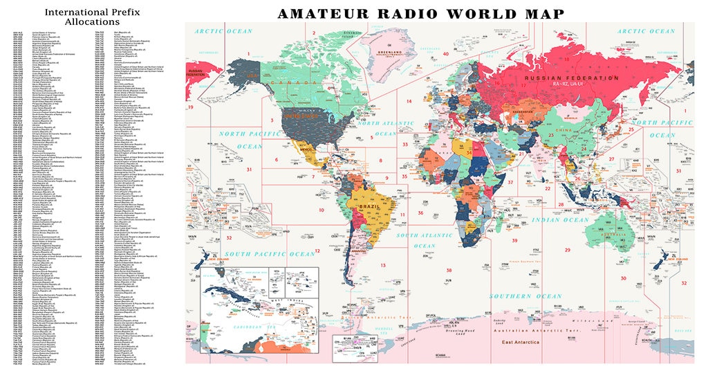 XXL Amateur Radio World Map With Radio Prefixes and CQ Zones - Etsy