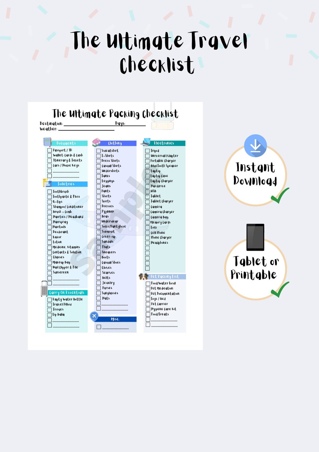 The Ultimate Travel Checklist - Tablet / iPad Compatible or Printable ...