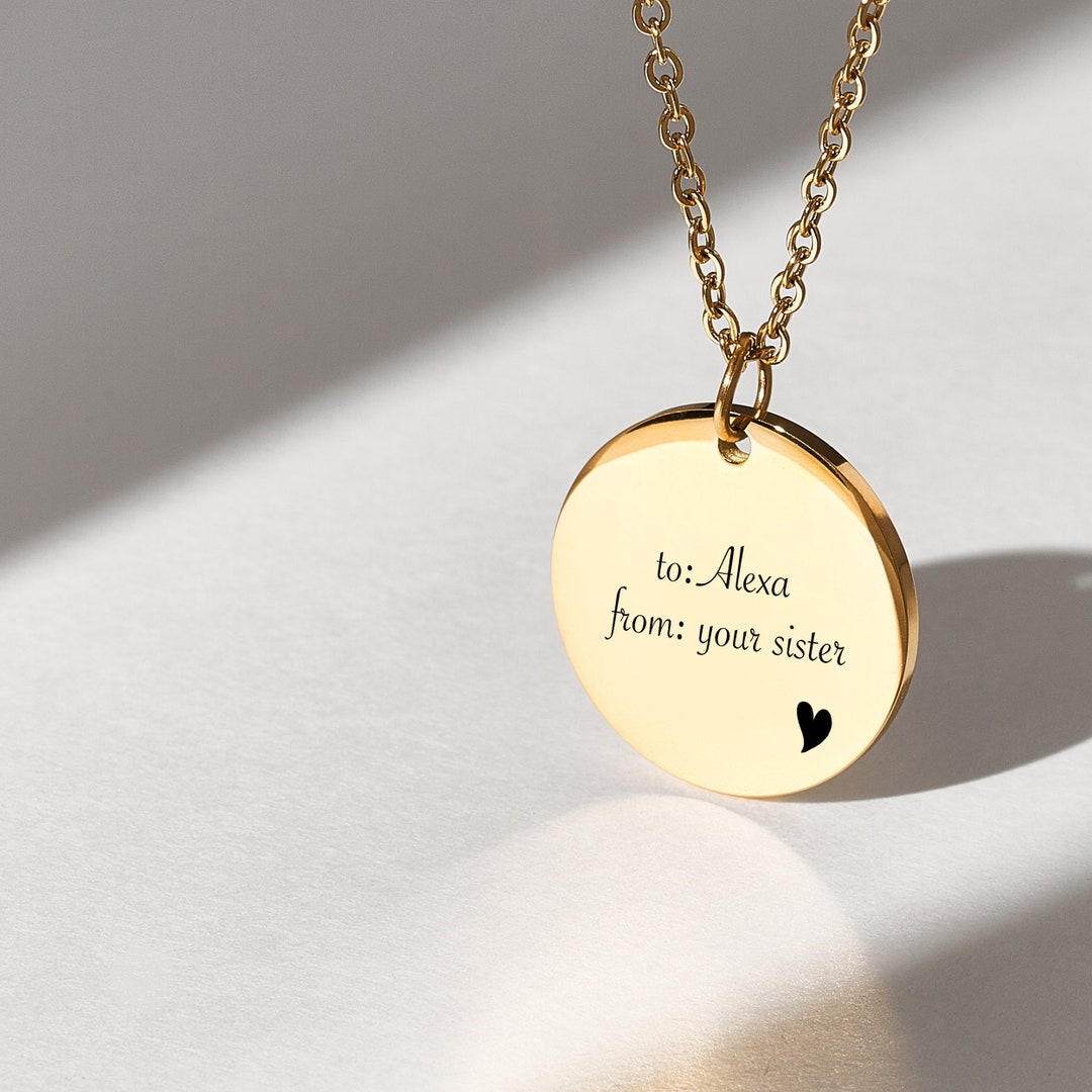 Personalized Sister Necklace for Women, Gold Disk Pendant for Sister ...