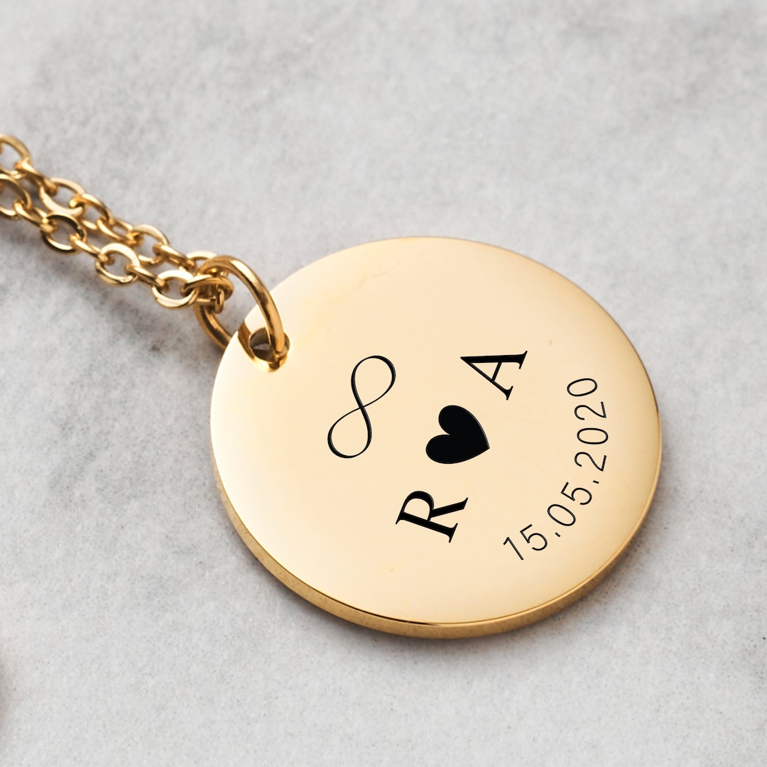 Personalized Initial Necklace for Couple With Date, 2 Initials Disc ...