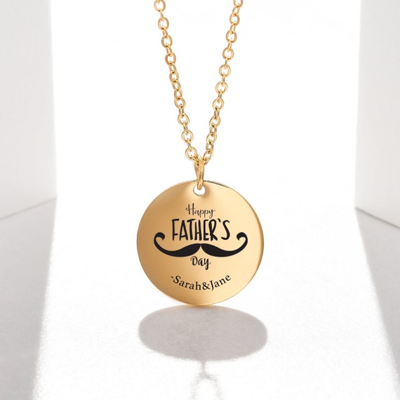 Personalized Happy Father s Day Necklace From Daughter Dad Birthday Gift From Kids With Name 14K Gold Disc Pendant With 2 Kids Names Etsy