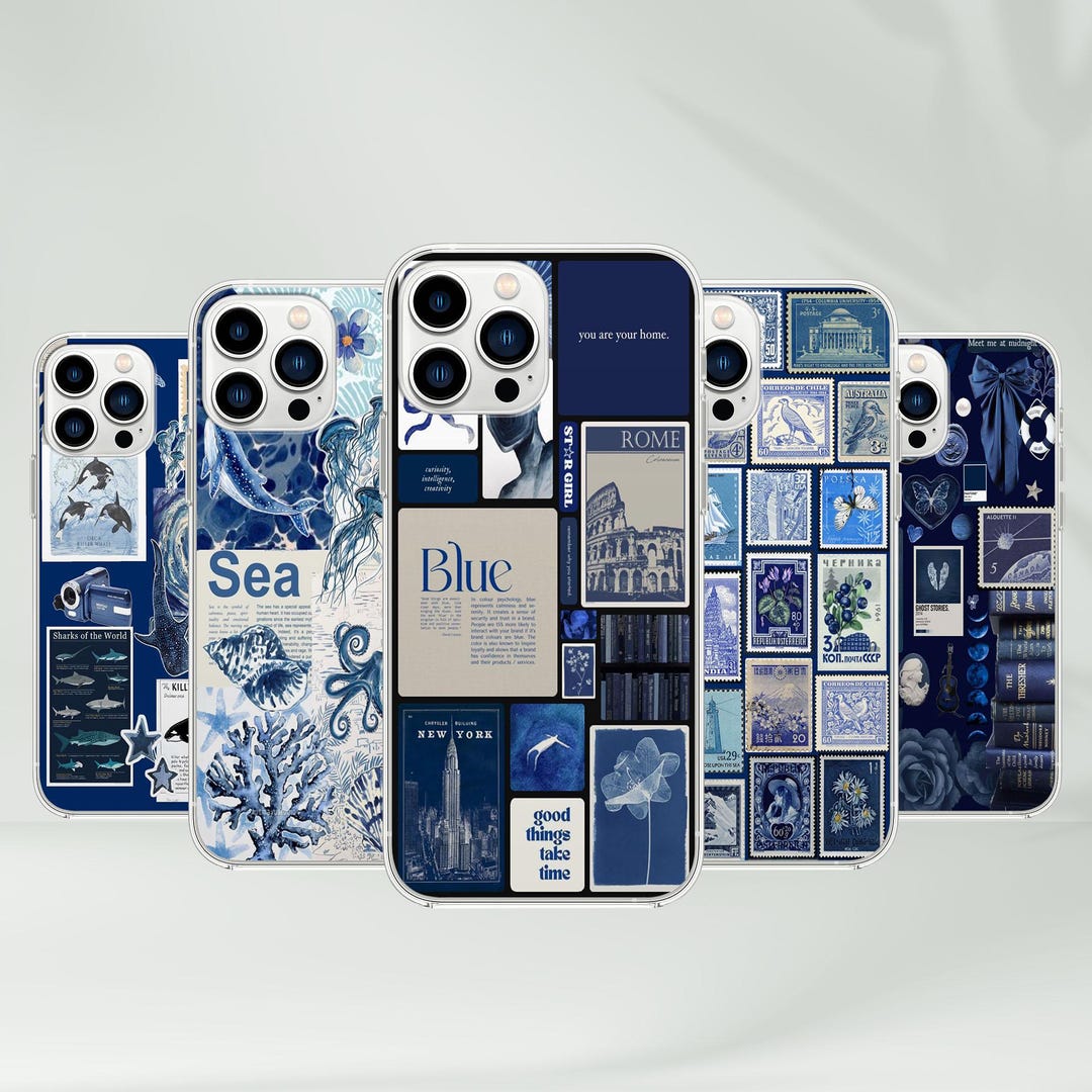 Blue Aesthetic Phone Case - Navy Collage Sea Art Cover for Iphone ...