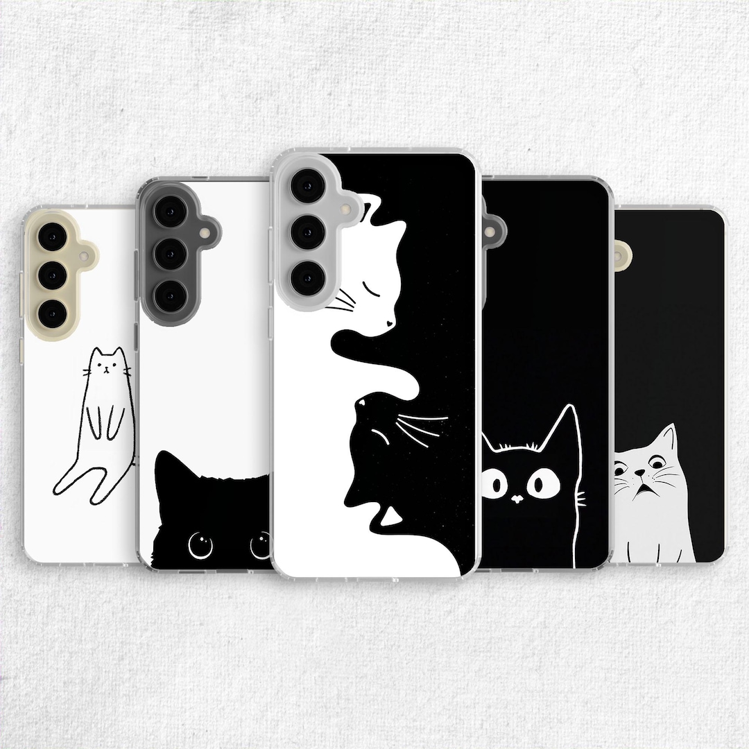 Funny Cat Phone Case for Samsung - Black and White Cute Kitty Fit Cover ...