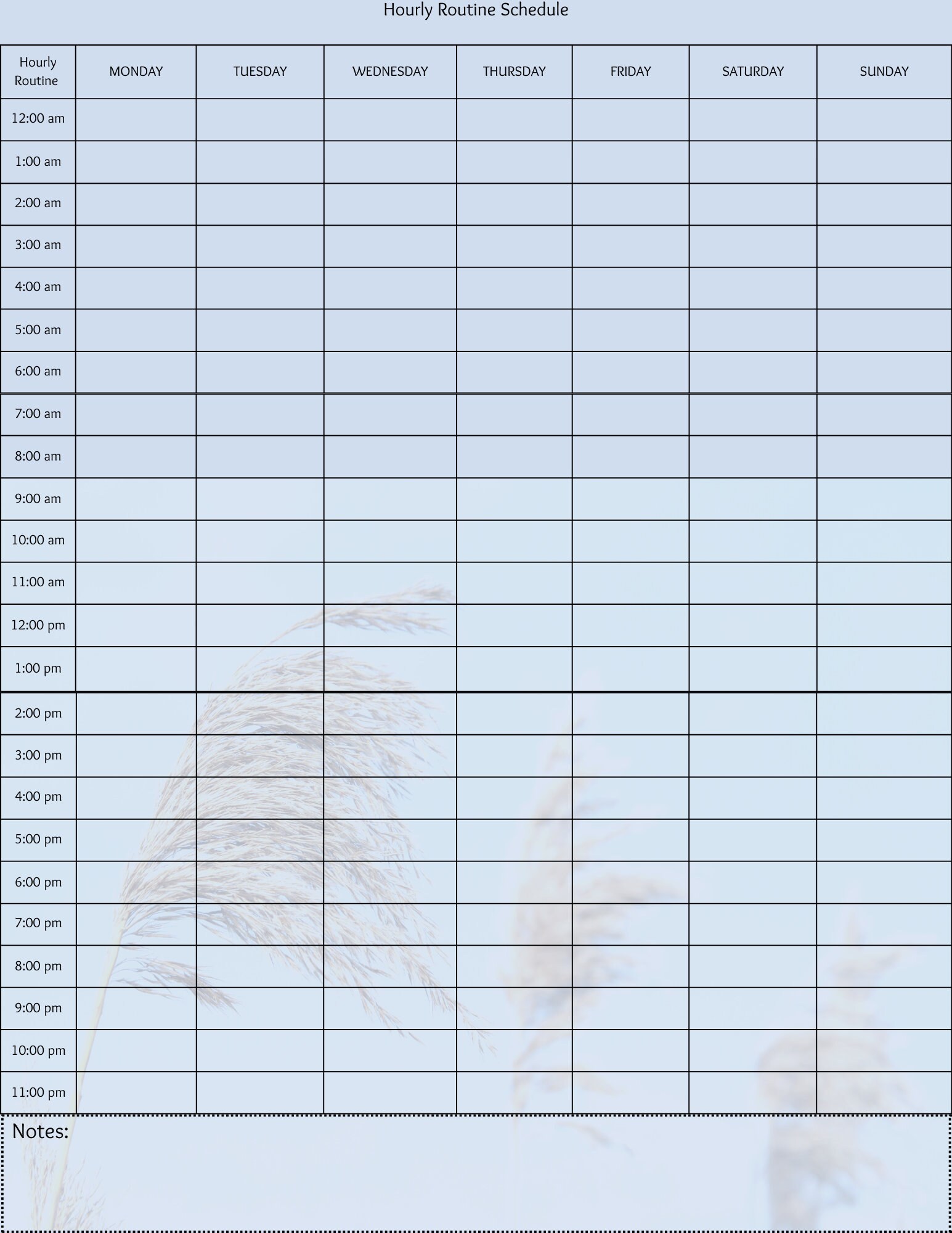 Customizable 24-hour Routine Schedule full Week Printable - Etsy