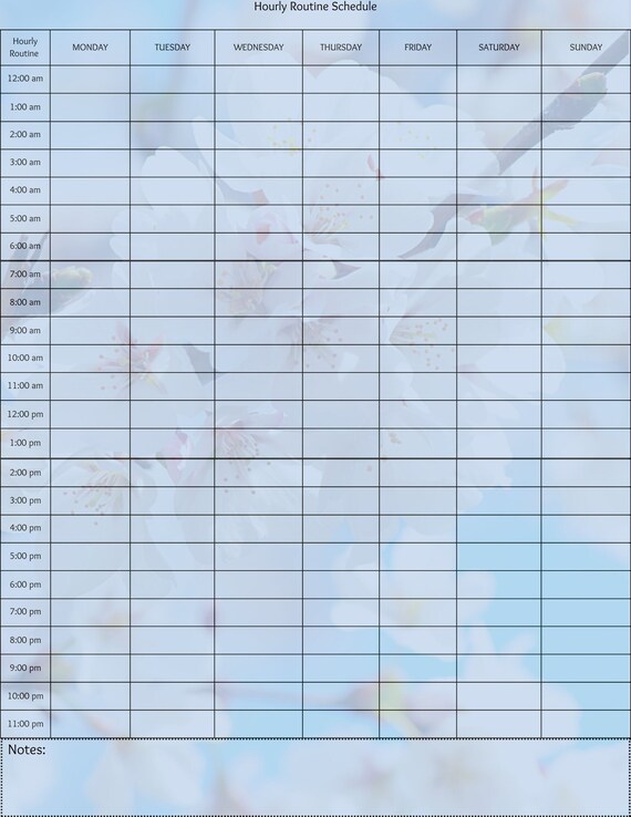 Customizable 24-hour Routine Schedule full Week Printable - Etsy