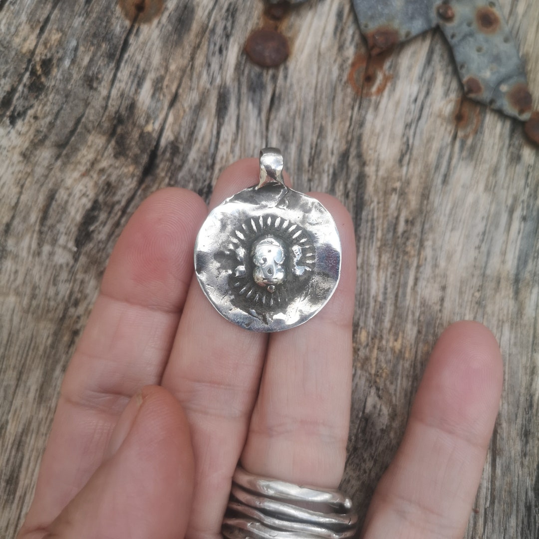 Vintage Surya Pendant, Round Intage Deity Amulet, Silver Sun God Amulet ...