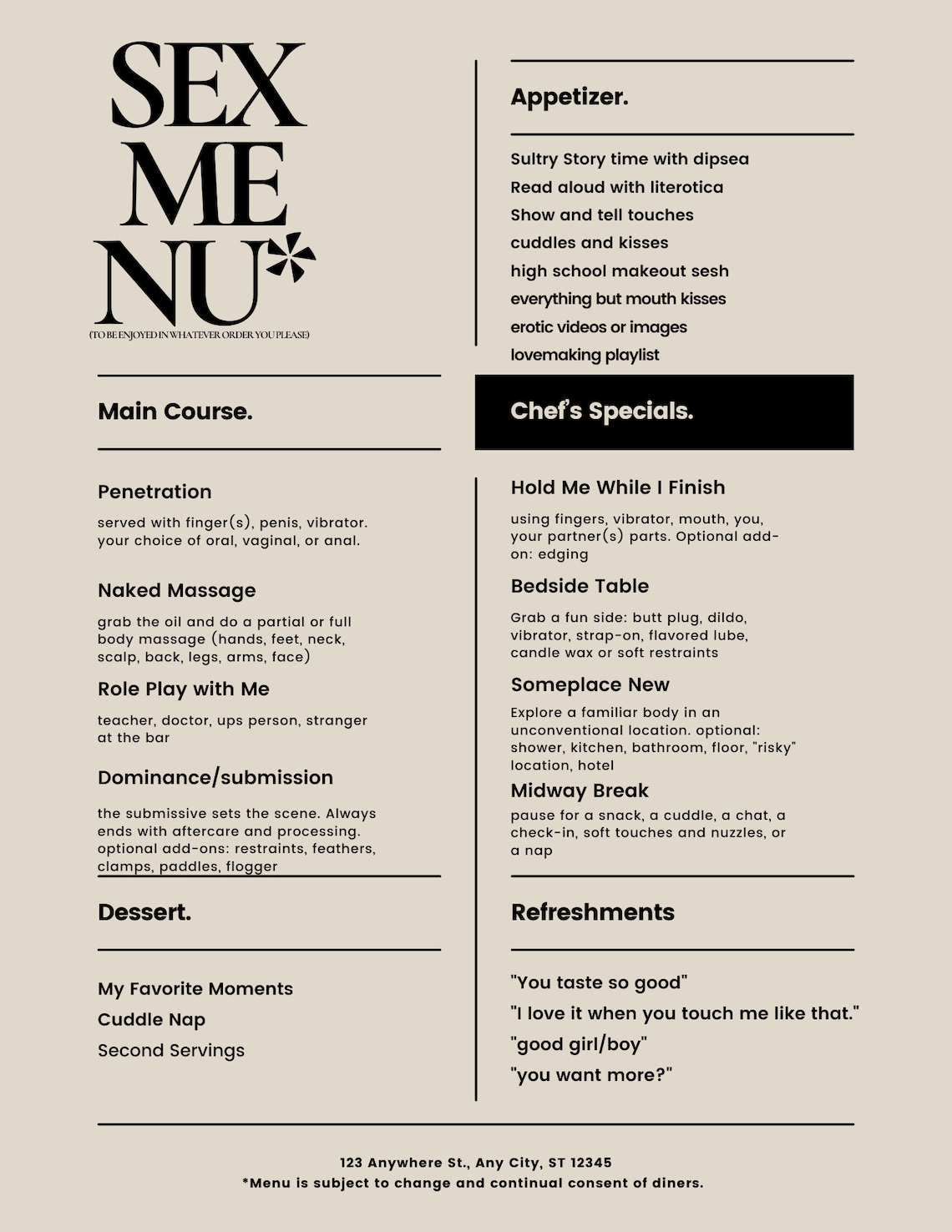 Sexual Menu (ideas and Inspiration for Sexual Health and Couples ...