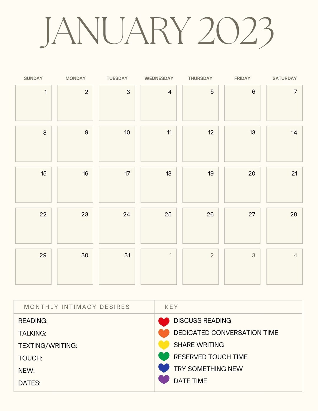 Intimacy Calendar Digital Instant Download for Couples and ...