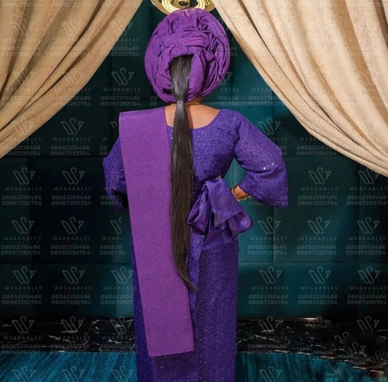 Purple Aso Oke Auto Gele With Shoulder Pieceparty Hat - Etsy