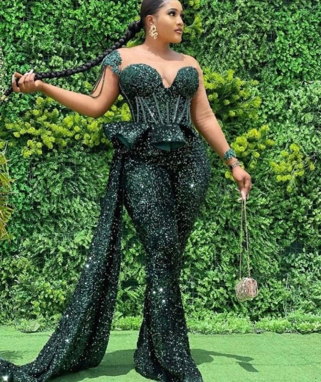 Green Sequins Jumpsuit With Train,prom Jumpsuit,reception Romper,party ...