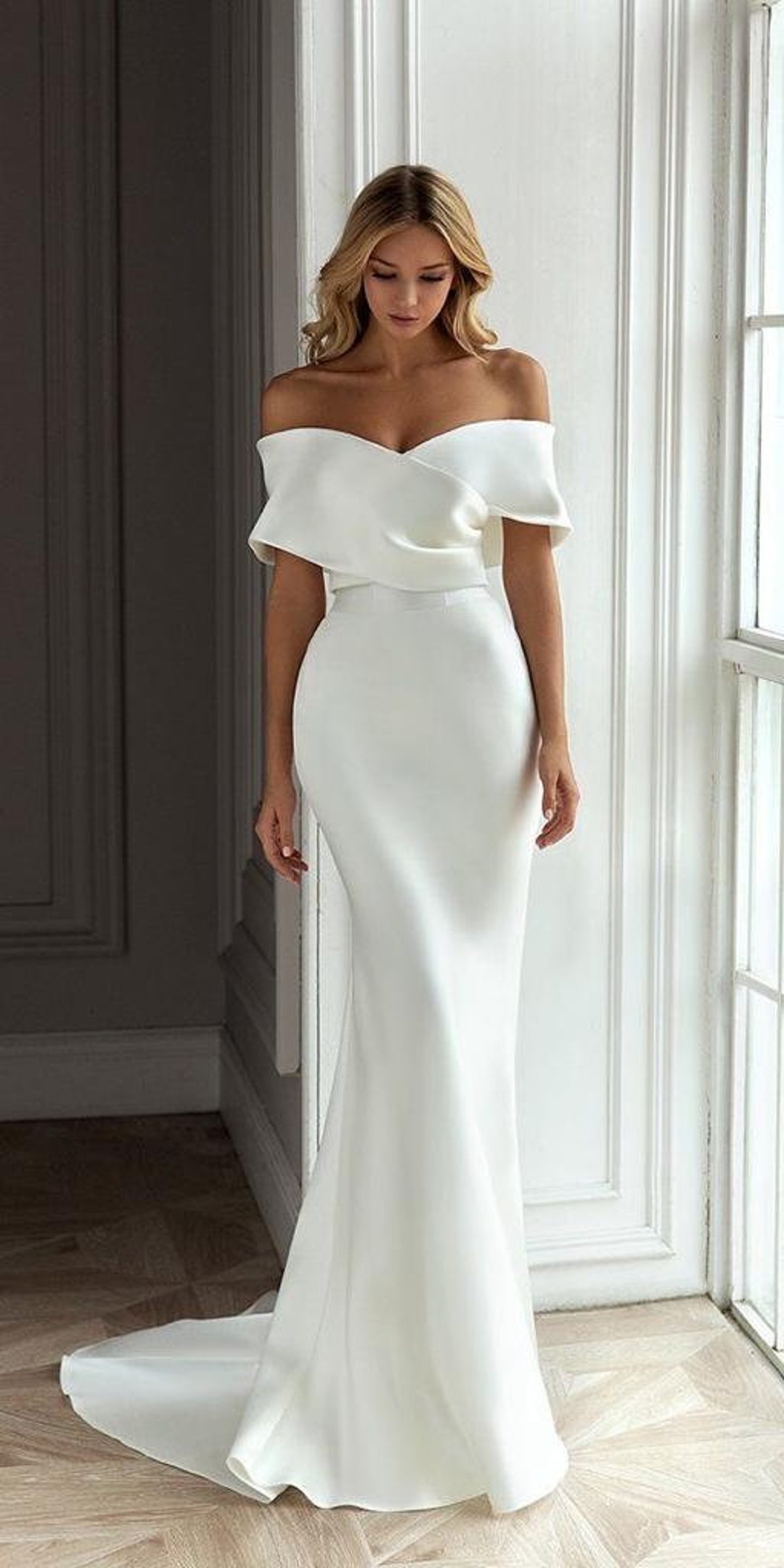 White Wedding Dress, Floor Length Cloth, White Bridal Gown, Maid of ...