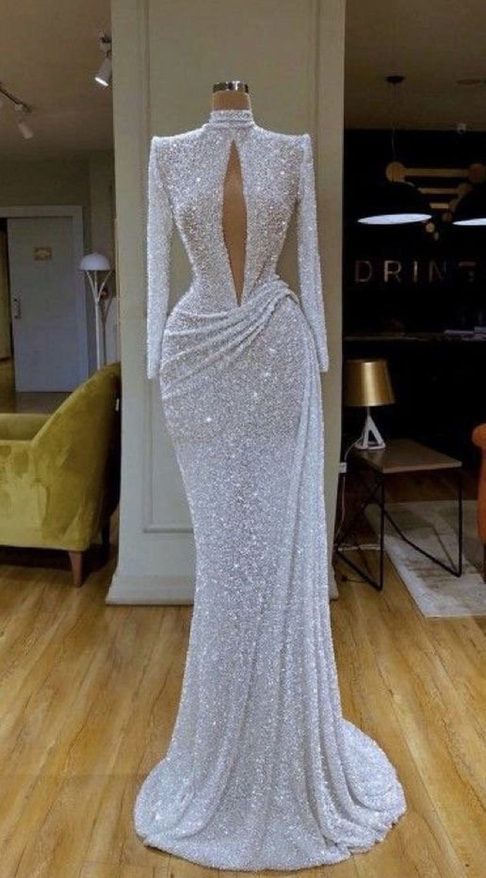 Elegant Floor Length Prom Dresswhite Sequins Women - Etsy