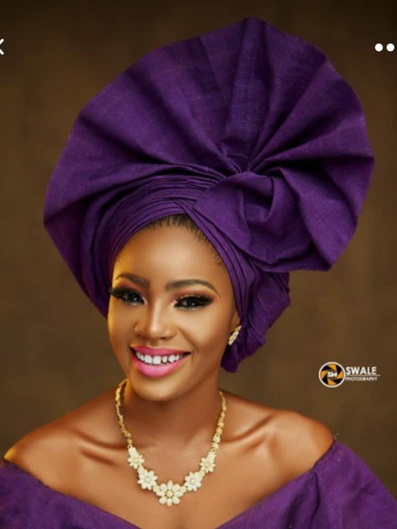 Purple Aso Ebi Auto Gele, Aso Oke Ready Made Head Gear, Engagement ...
