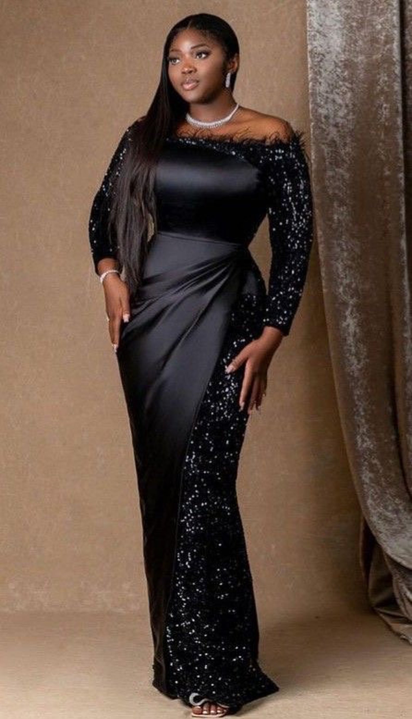 Wedding Reception Outfit, Black Evening Dress, Prom Gown, Women Clothing, Movie Premier Cloth ...