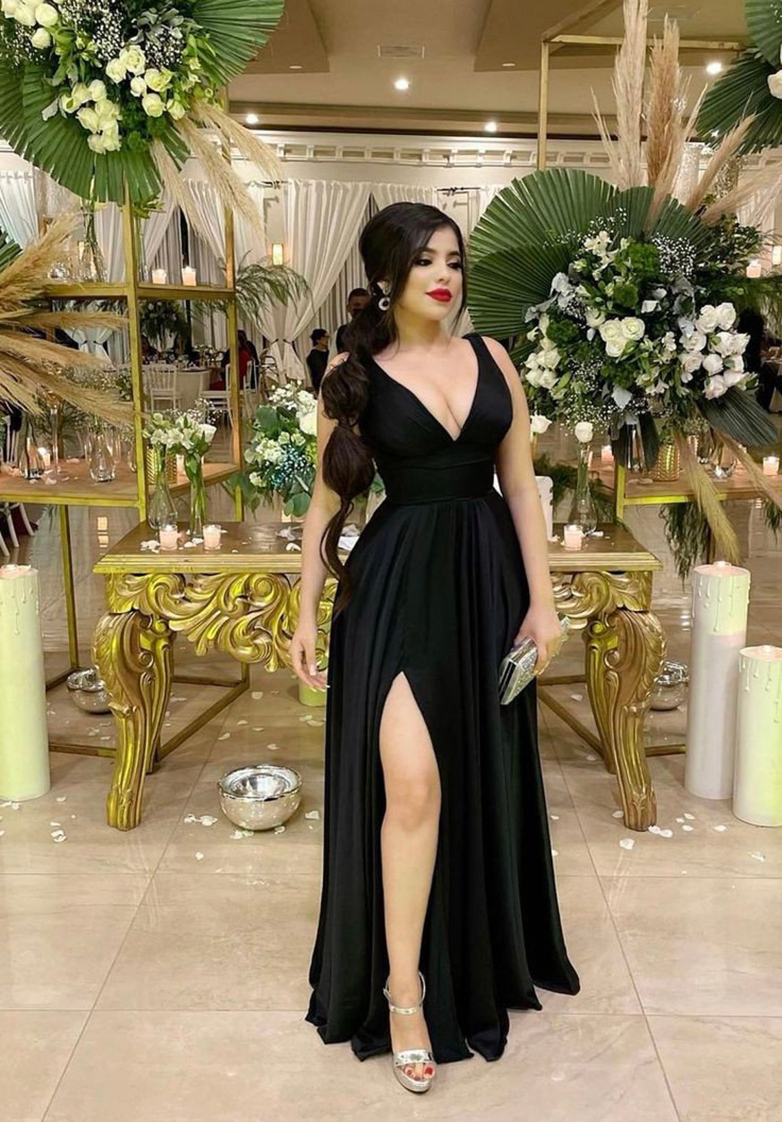 Black Evening Dress,black Prom Dress,thigh Slit Cloth,wmen Clothing ...