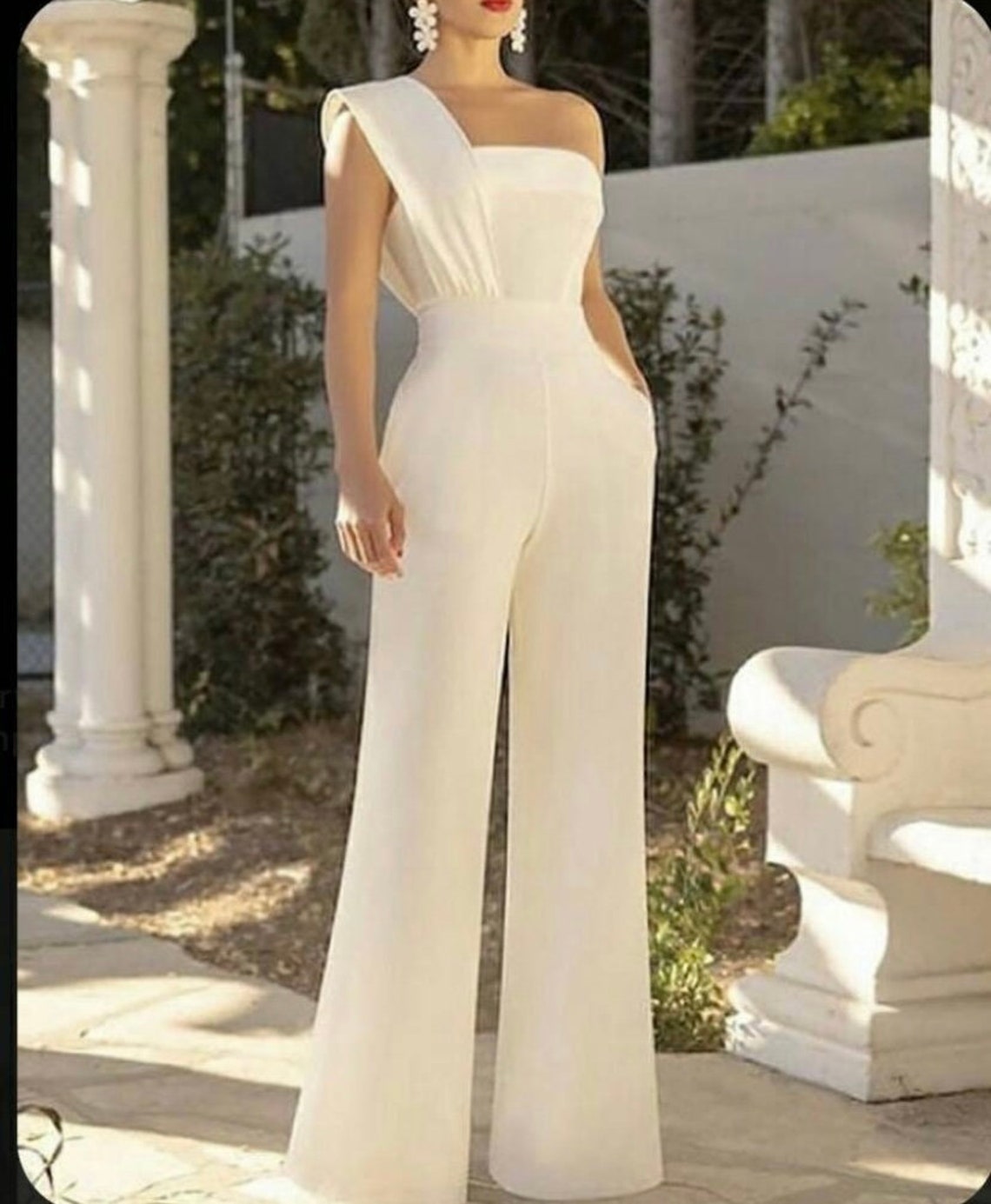 Sleeveless Jumpsuit,one Shoulder Jumper,white Wedding Jumpsuit,women ...