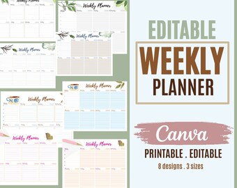 Weekly Planner Printable Editable CANVA Planner Template Pastel Rainbow ...
