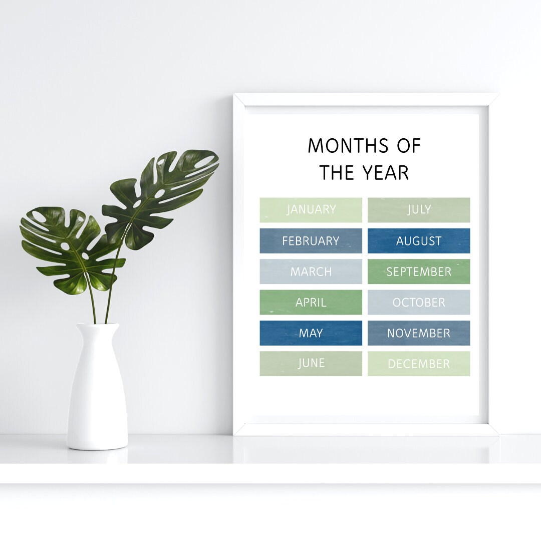 Months of the Year Childrens Poster for Classroom, Homeschool, Bedroom ...