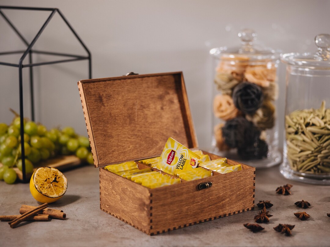 Wooden Tea Box Tea Organizer Style Rustic Tea Caddy Wooden Gifts for ...