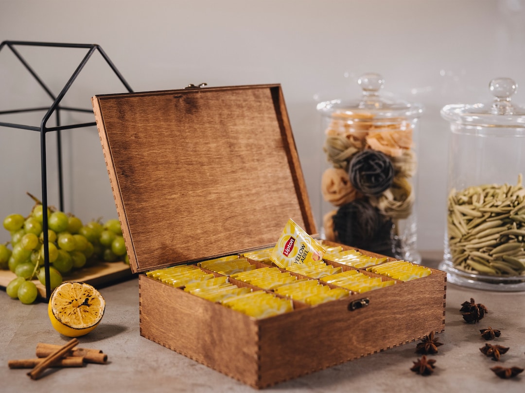 Tea Chest 12 Compartments Tea Caddy Wooden Wooden Box With Lid Keepsake ...