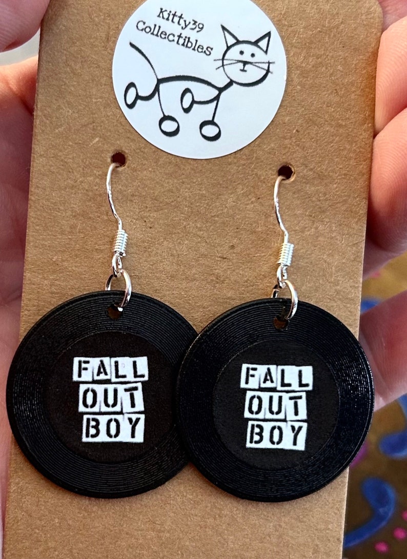 Fanmade FOB Miniature BLACK Vinyl Record Dangle Earrings Pop Punk FOB ...