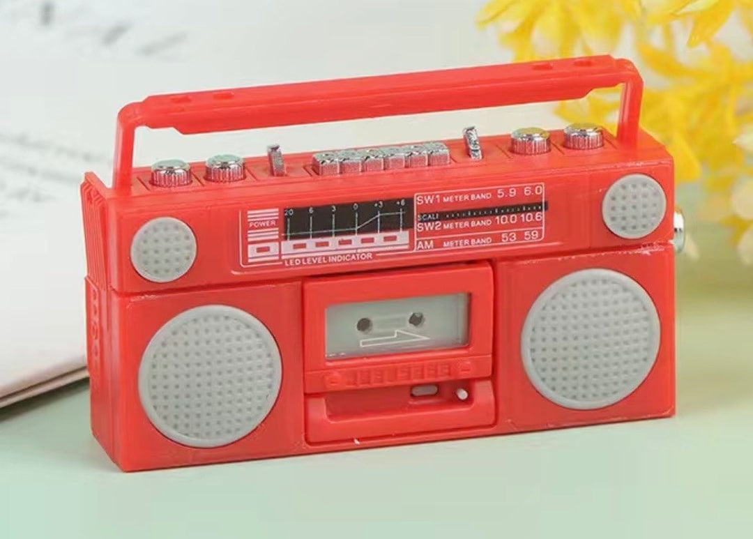Miniature Retro Boombox Stereo Cassette Player RED 1/12 Scale Dollhouse ...
