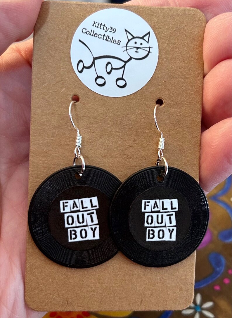 Fanmade FOB Miniature BLACK Vinyl Record Dangle Earrings Pop Punk FOB ...