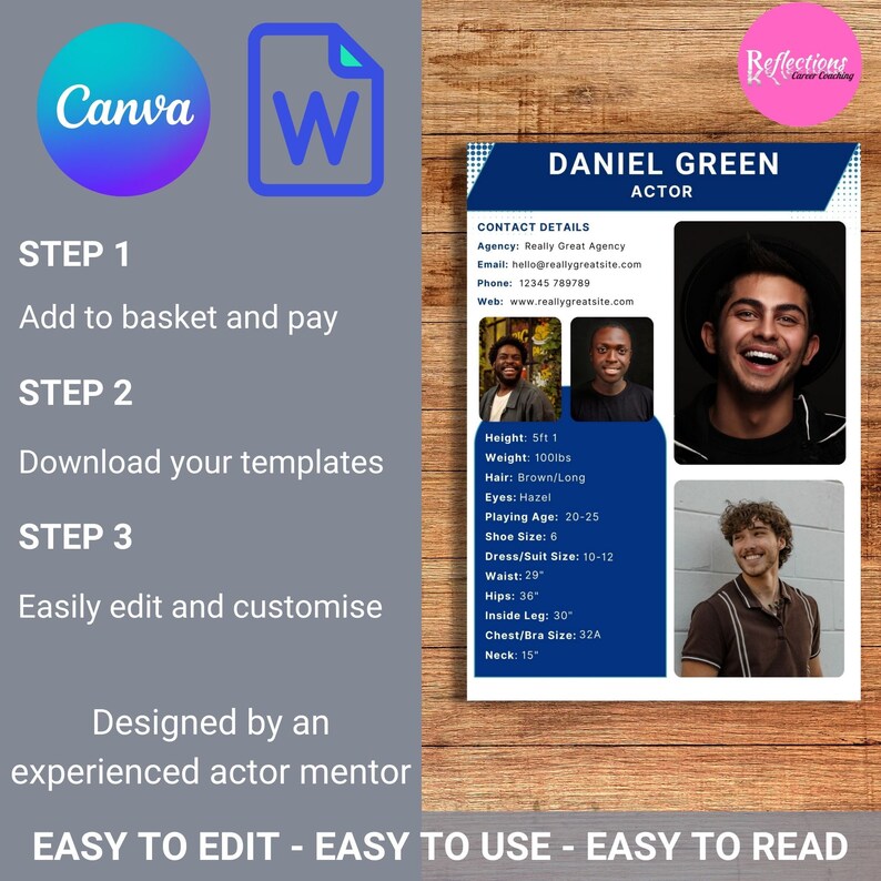 Acting Resume Template: Modern CV + Size Card (canva & Word) - Etsy