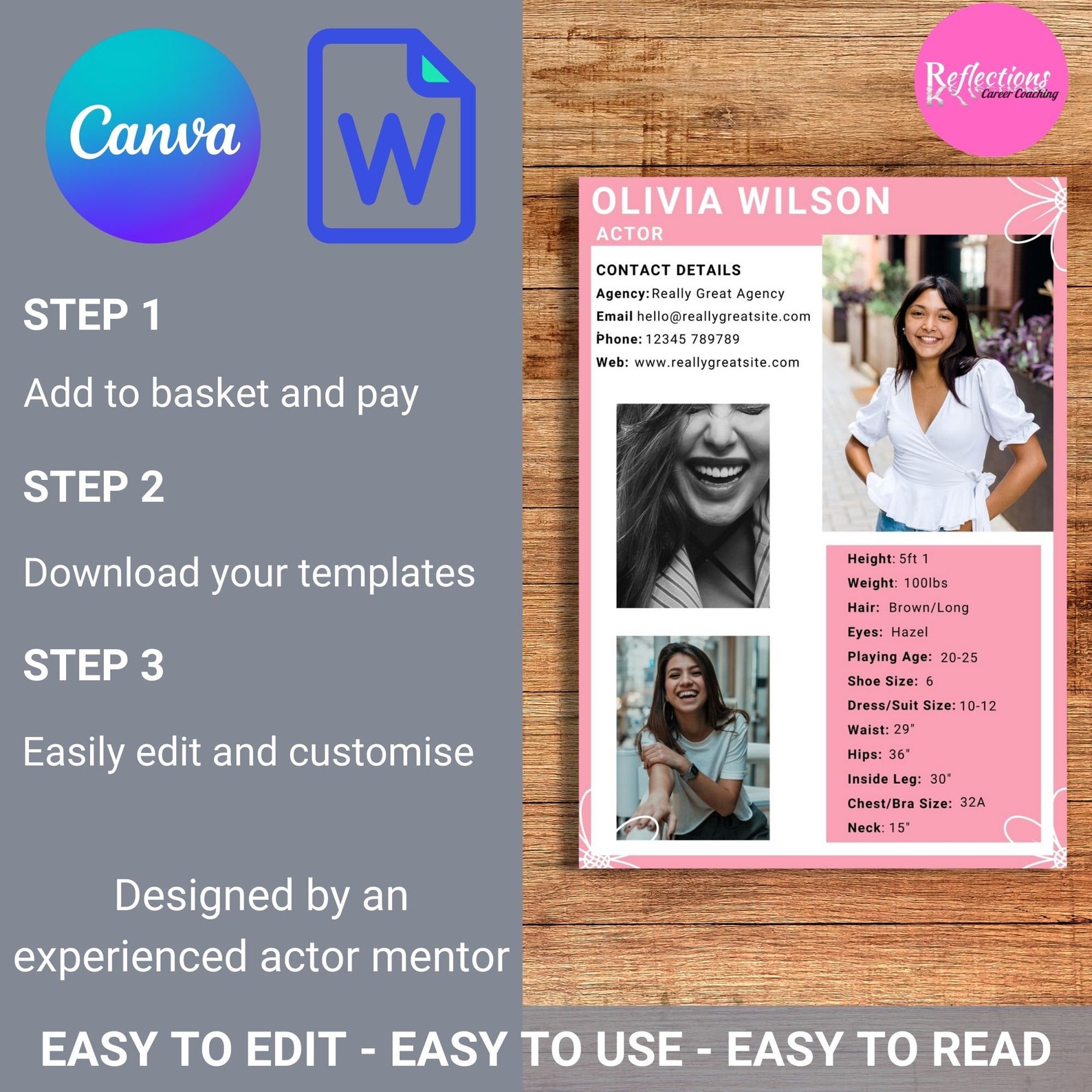 Customisable Professional Acting Resume | CV Template for Actors and ...