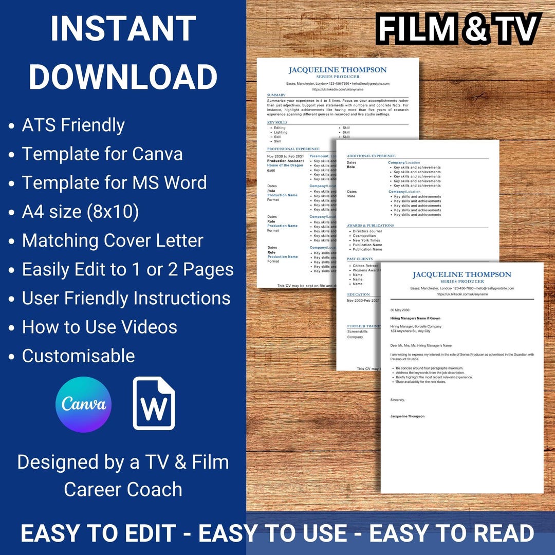 Film and Media CV Template | Matching Cover Letter, ATS Friendly (canva ...