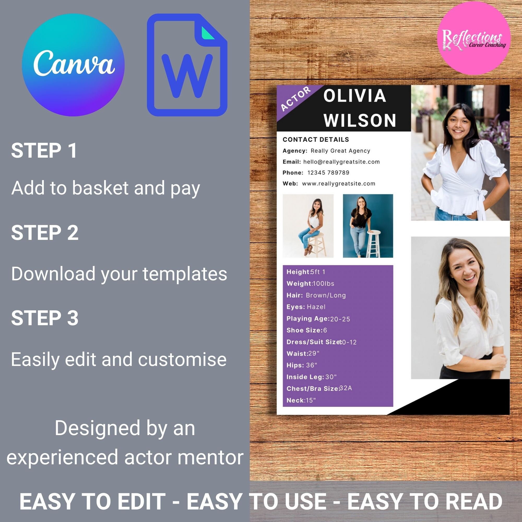 Customisable Professional Acting Resume CV Template for Actors and ...