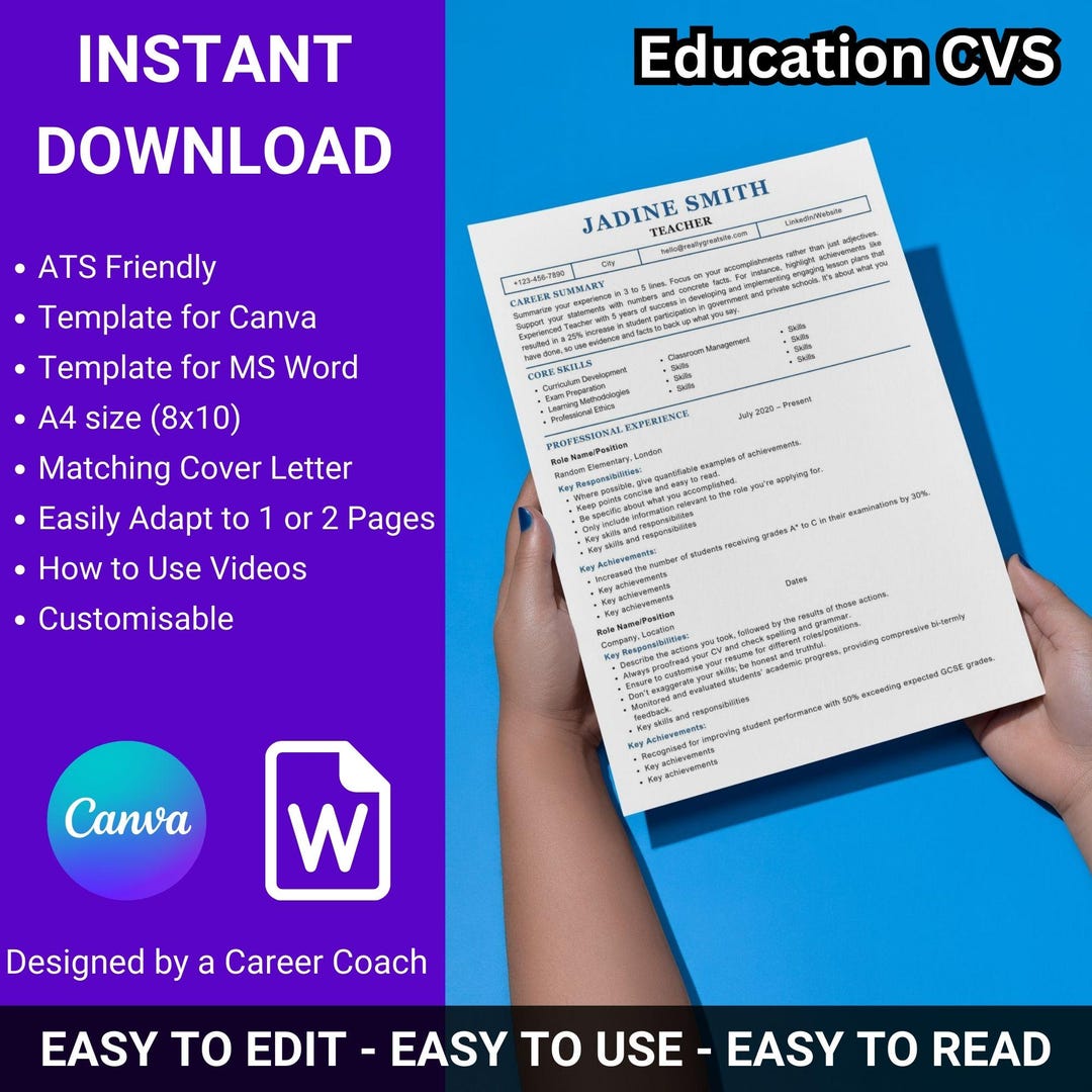 Customisable Professional Education CV and Cover Letter Templates ...