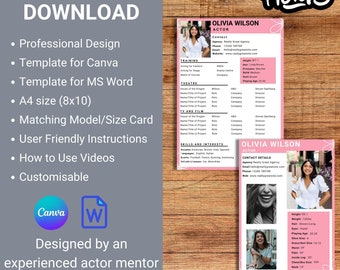 Customisable Professional Acting Resume CV Template for Actors and ...