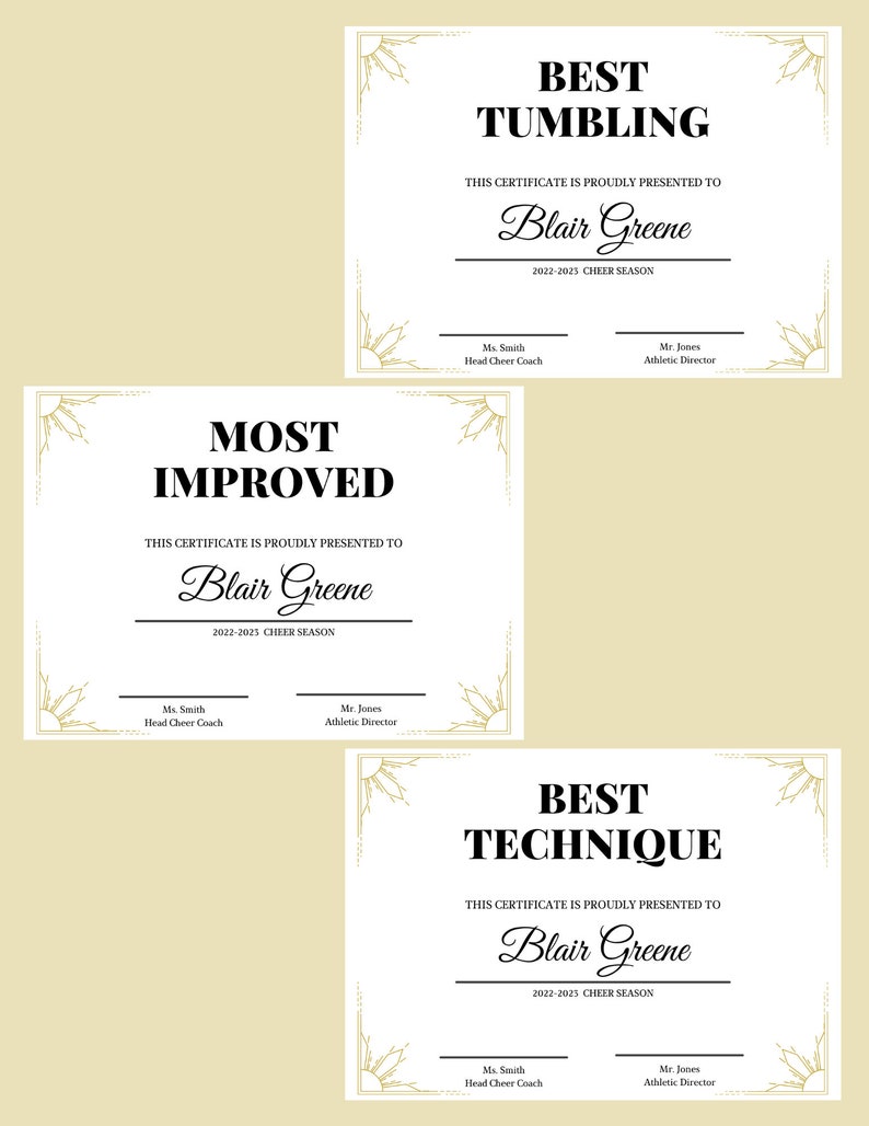 Minimalistic Cheer Certificates - Etsy