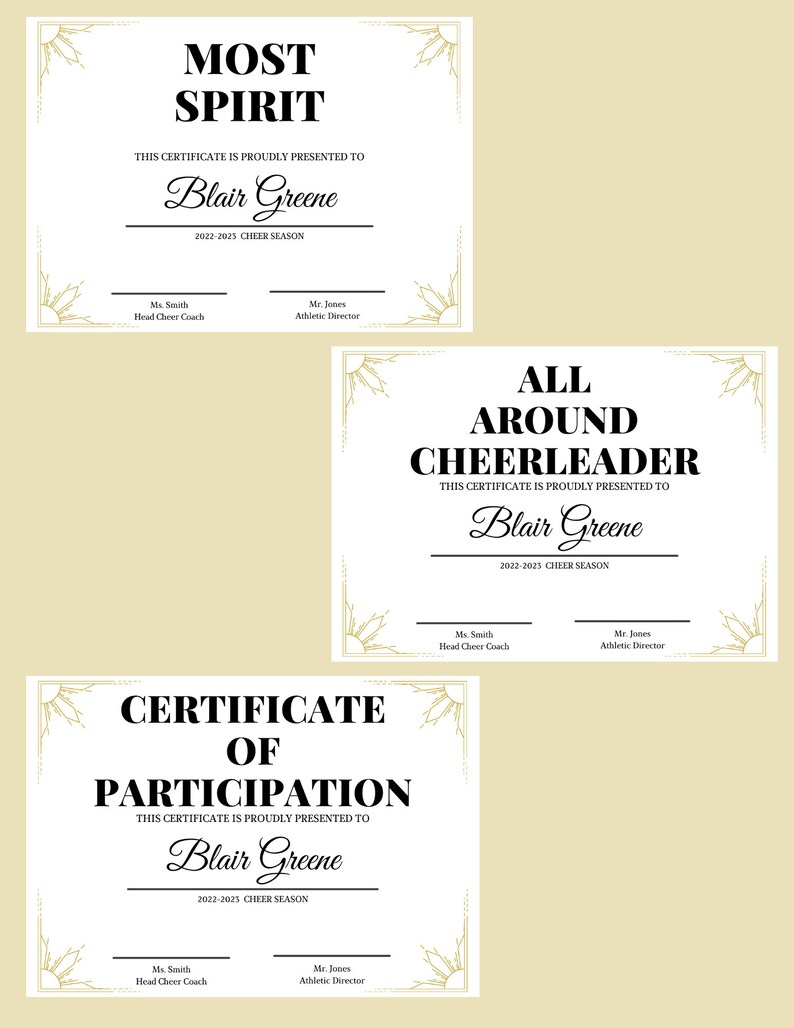Minimalistic Cheer Certificates - Etsy